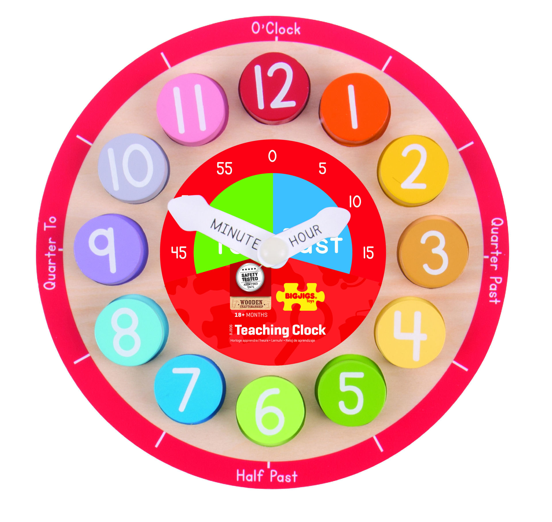 Teaching Clock - Wooden Educational Toys - Teaching Time - BigJigs ...